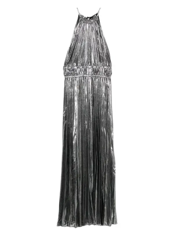 Maje Metallic Pleated Midi Dress - Silver