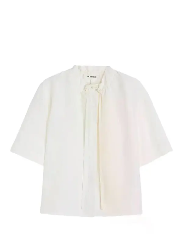 JIL SANDER Drawstring Collar Short-sleeve Blouse - White