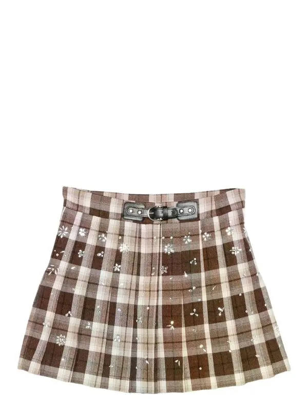 Maje Check-pattern Pleated Skirt With Belt - Brown