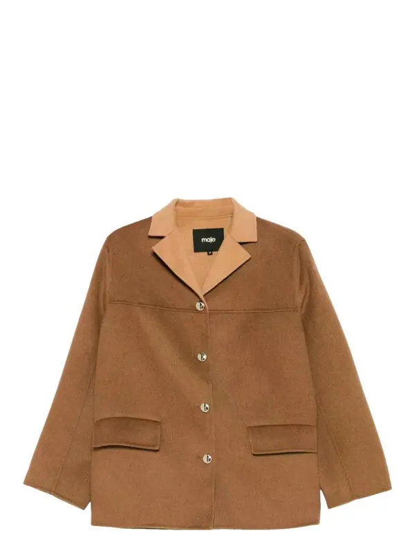 Maje Contrasting-collar Wool Coat - Brown