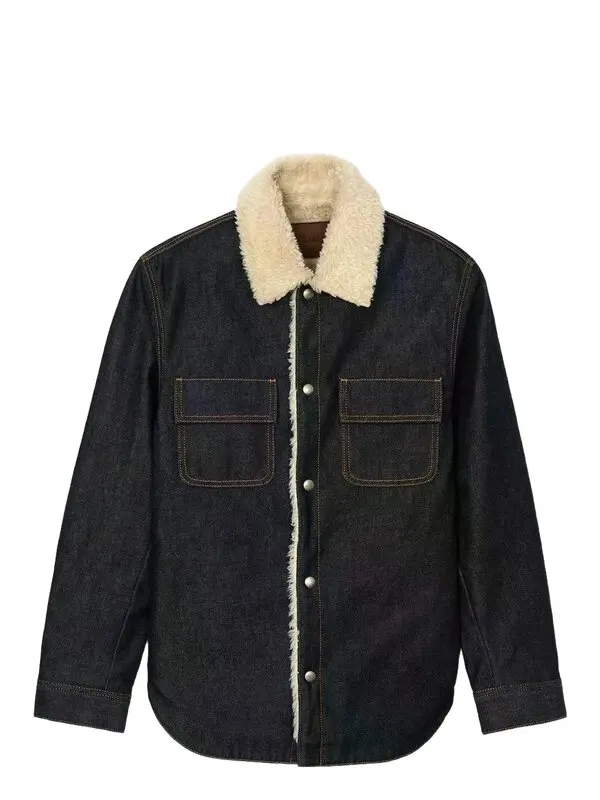 Sandro Shearling Collar Denim Jacket - Blue