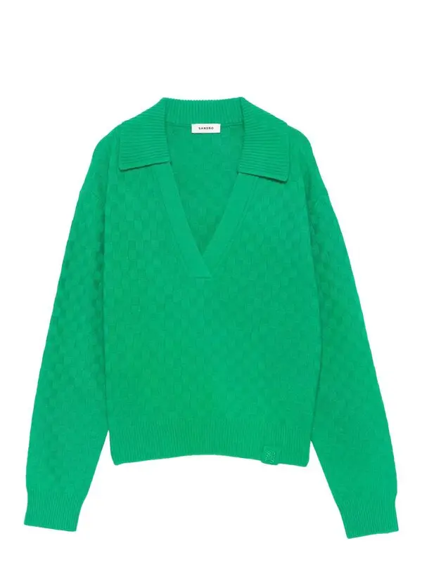 Sandro Textured V-neck Knit Sweater - Green