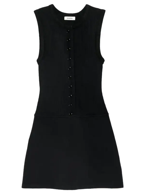 Sandro Round-neck Button-front Mini Dress - Black