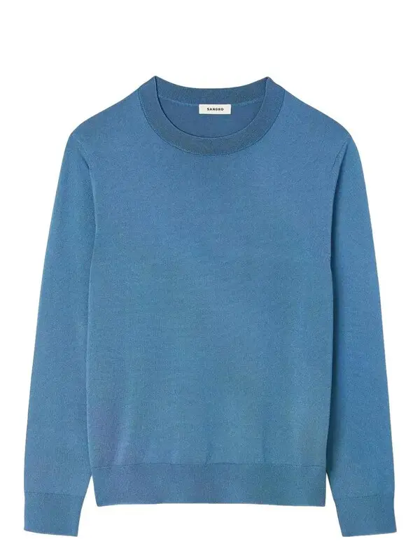 Sandro Crew-neck Sweater With Ribbed Trim - Blue