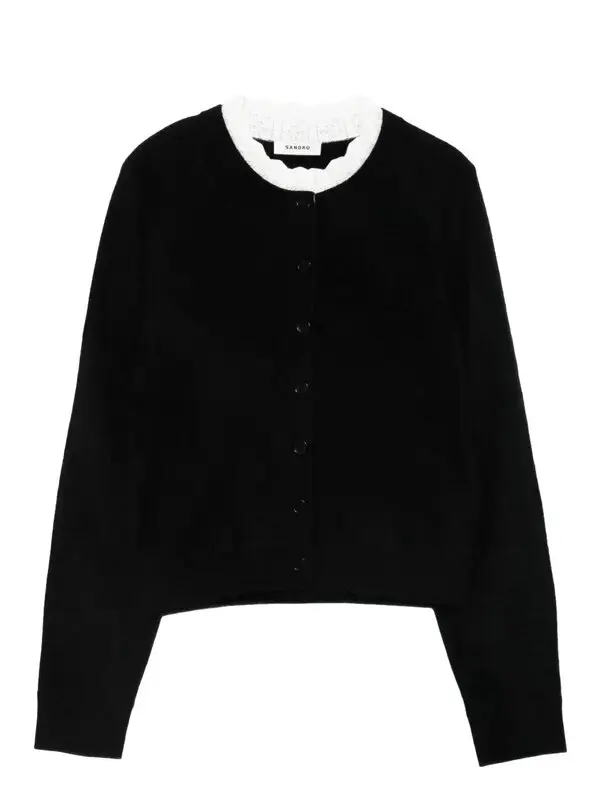 Sandro Buttoned Scalloped-trim Cardigan - Black