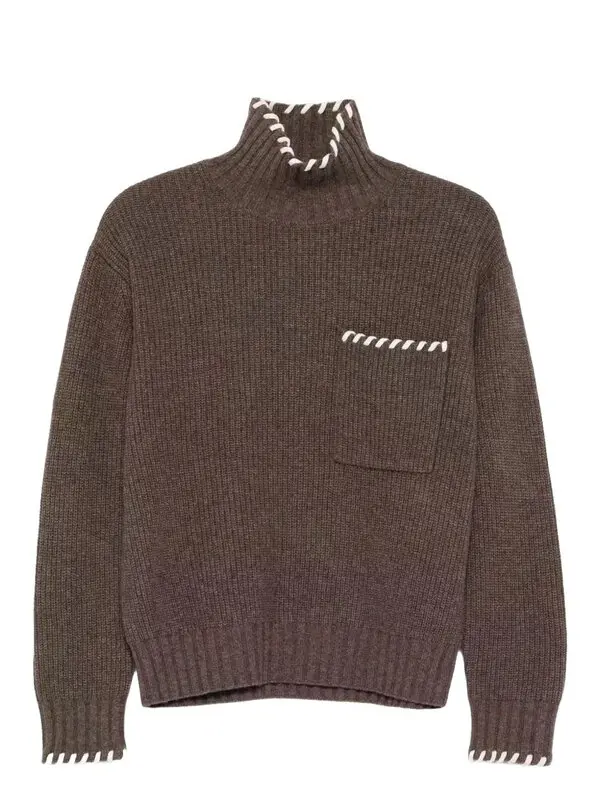 Sandro Knit Embroidered-pocket Sweater - Brown