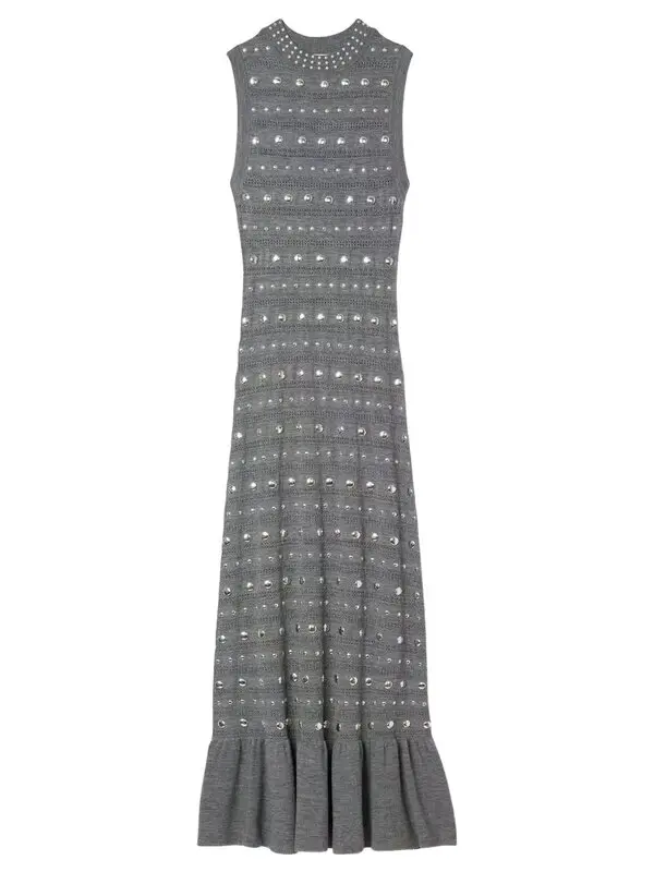 Sandro Metal-studded Knitted Dress - Grey