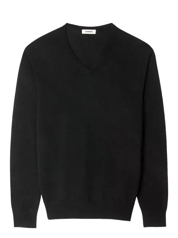 Sandro V-neck Wool Sweater - Black