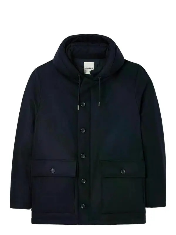 Sandro Hooded Pocket Coat - Blue