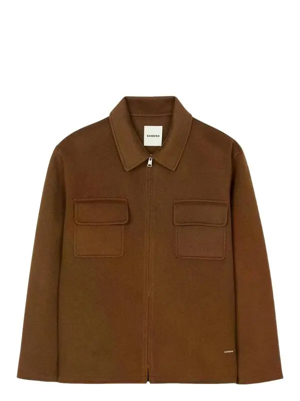 Sandro Zip-front Jacket With Patch Pockets - Brown
