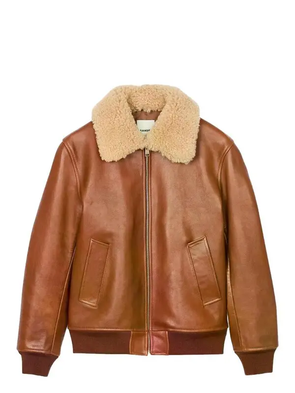 Sandro Shearling-collar Leather Jacket - Brown