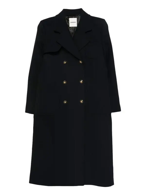 Sandro Patch-pockets Double-breasted Coat - Blue
