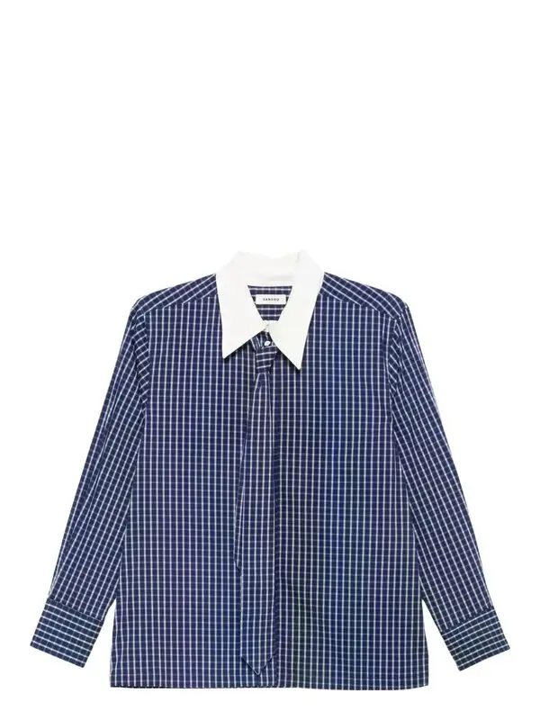 Sandro Checked Tie-neck Blouse - Blue