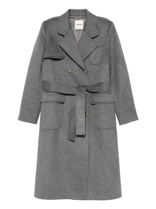 Sandro Double-breasted Coat - Grey
