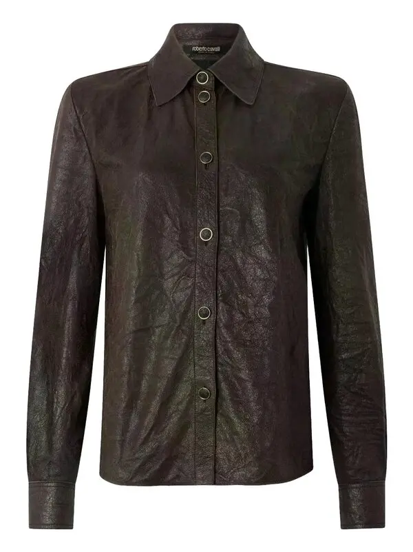 Roberto Cavalli Buttoned Leather Shirt - Brown
