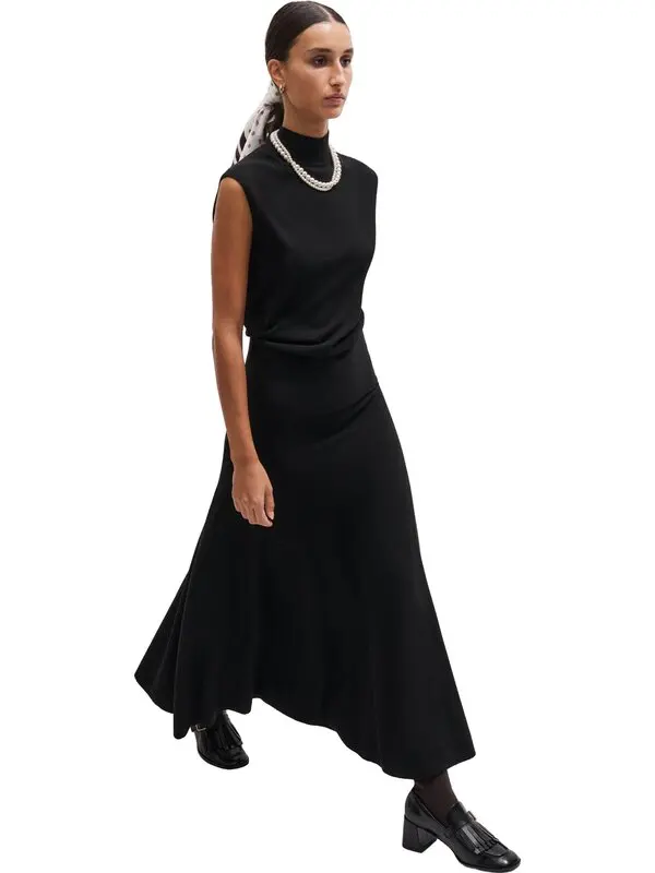 ME+EM High Neck Knit Maxi Dress With Layering Top - Black