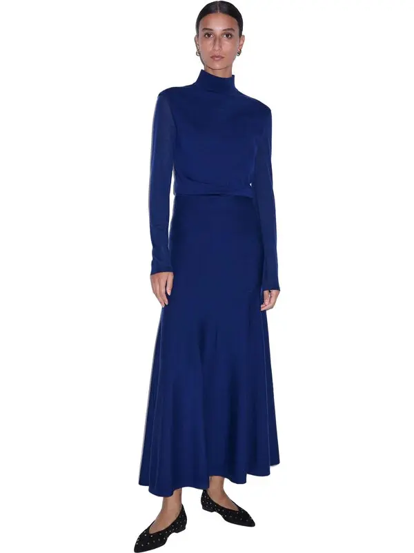 ME+EM High Neck Knit Maxi Dress With Layering Top - Jewel Blue
