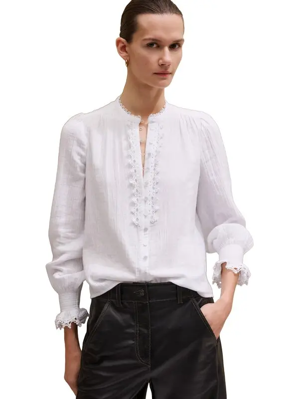 ME+EM Cheesecloth Blouse With Embroidered Trim - Soft White