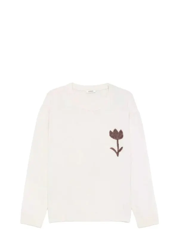 Sandro Flower Appliqué Crew-neck Sweatshirt - Neutrals