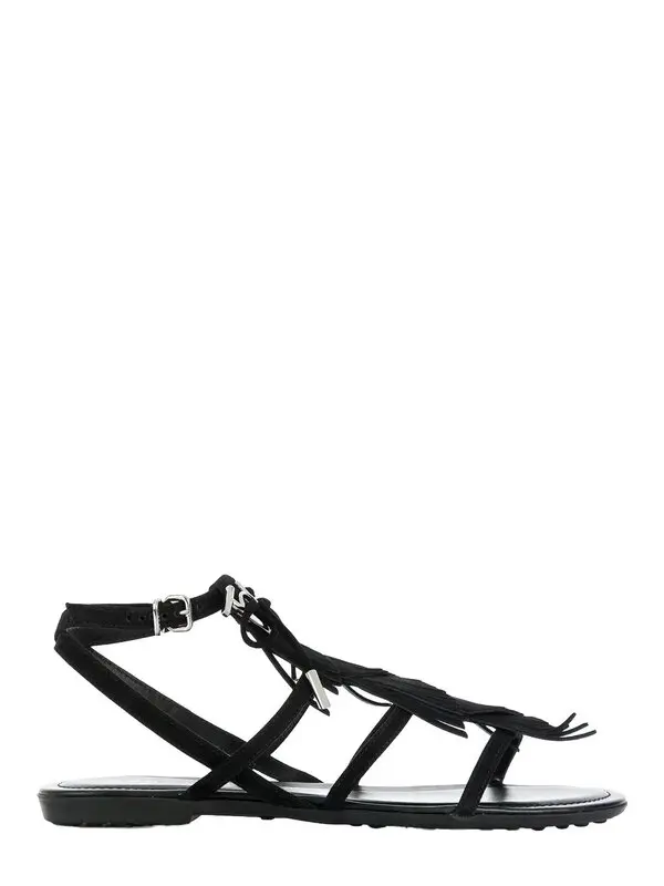 TOD'S Fringed Multi-strap Sandals - Black