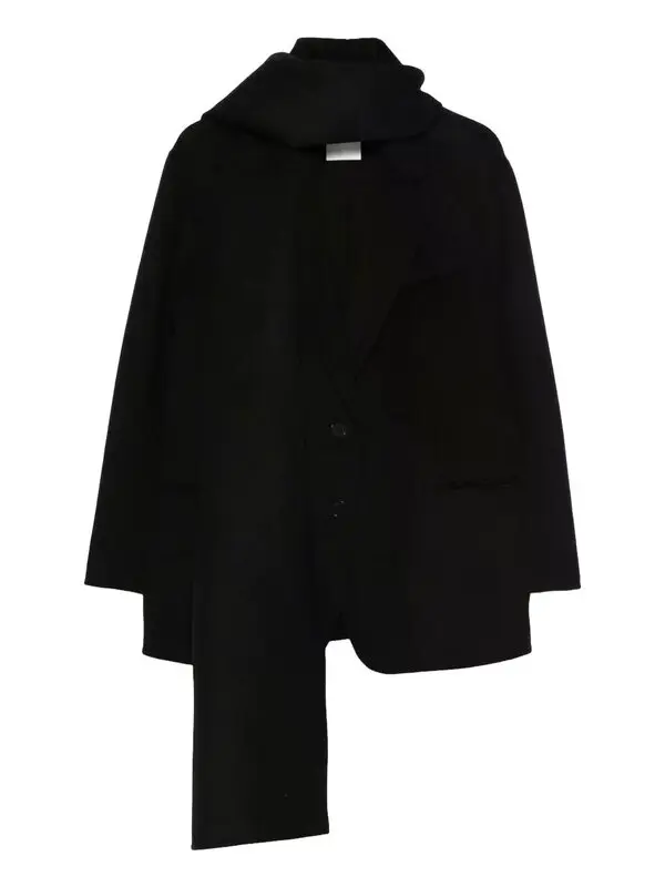 Sandro Wool Coat With Attached Scarf - Black