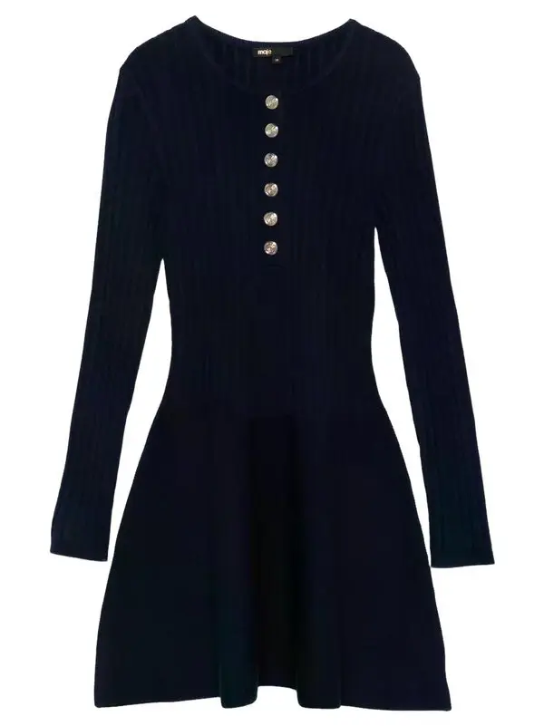 Maje Ribbed Button-front Dress - Blue