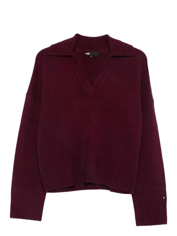 Maje V-neck Wool-cashmere Blend Sweater - Red