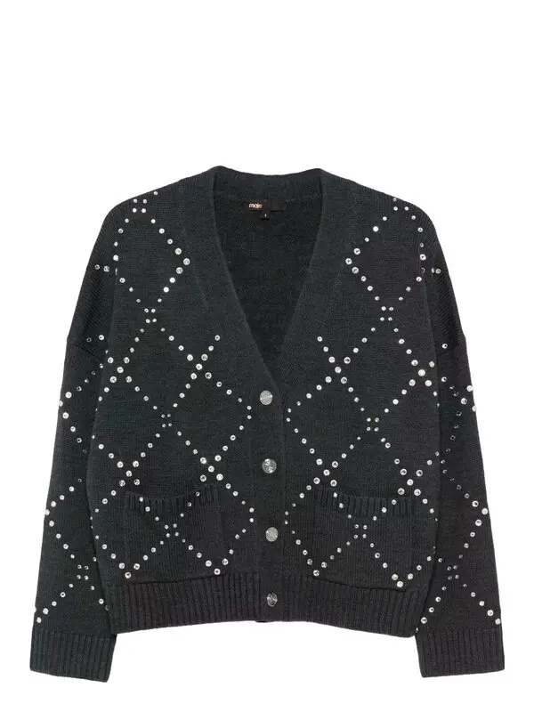Maje Diamond-pattern Studded Cardigan - Grey