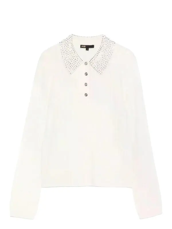 Maje Embellished-collar Polo Top - White