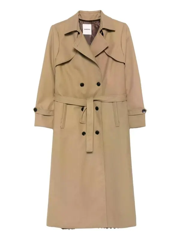 Sandro Double-breasted Belted Trench Coat - Brown