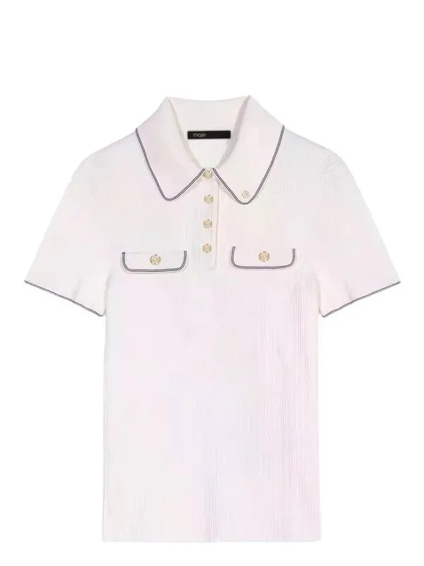 Maje Ribbed-knit Polo Shirt - White