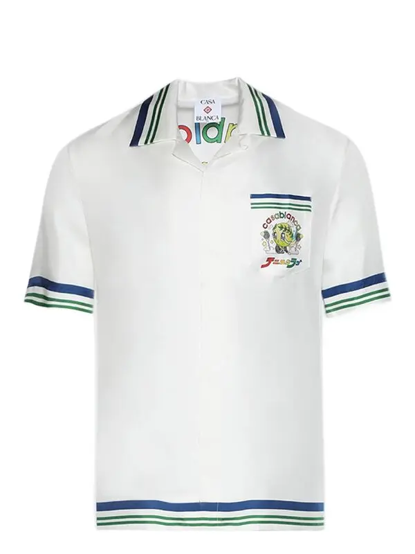 Casablanca Cuban Collar Short Sleeve Shirt Tennis Mascot - White
