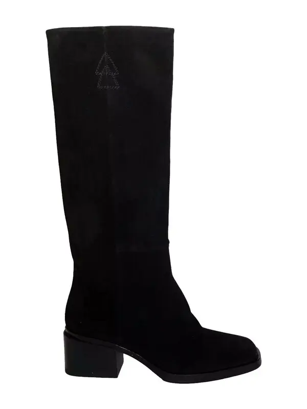 CHUCKIES Suede Knee-high Block Heel Boots - Black