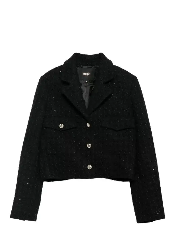 Maje Sequin-embellished Tweed Blazer - Black