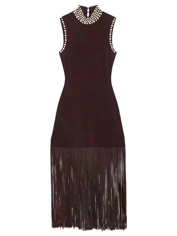 Sandro High-neck Fringe Midi Dress - Brown