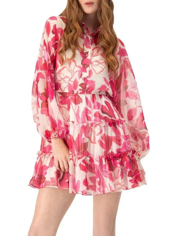 IVONNE Short Floral Print Shirt Dress - Fuchsia