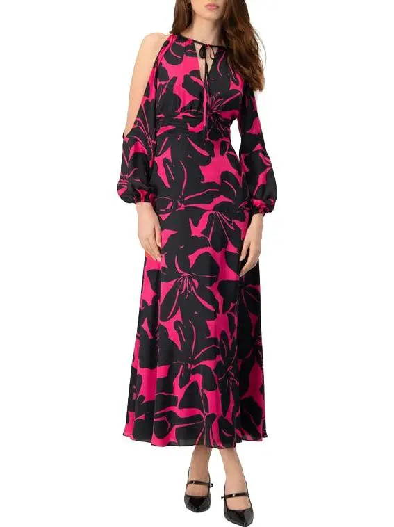 IVONNE Off-shoulder Long Sleeve Maxi Dress - Fuchsia