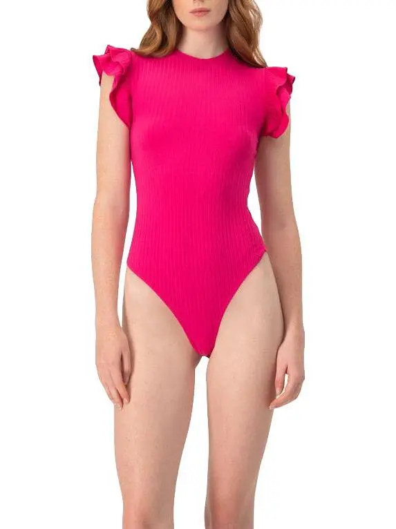 IVONNE Ruffle Sleeve Bodysuit - Pink