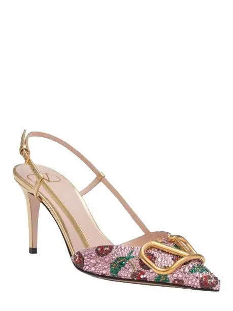 Valentino Garavani Vlogo Signature Cherryfic Crystal Slingback Pumps - Pink Multi