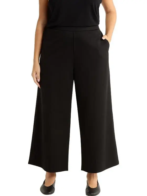 Eileen Fisher Ankle Wide Leg Tencel-blend Pants - Black