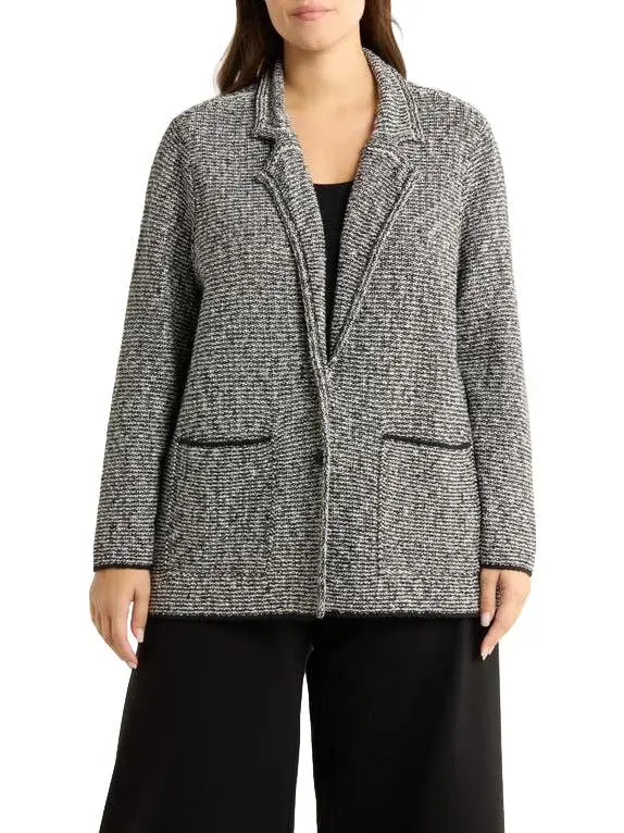 Eileen Fisher Notch Collar Organic Cotton Blend Jacket - Black/soft White