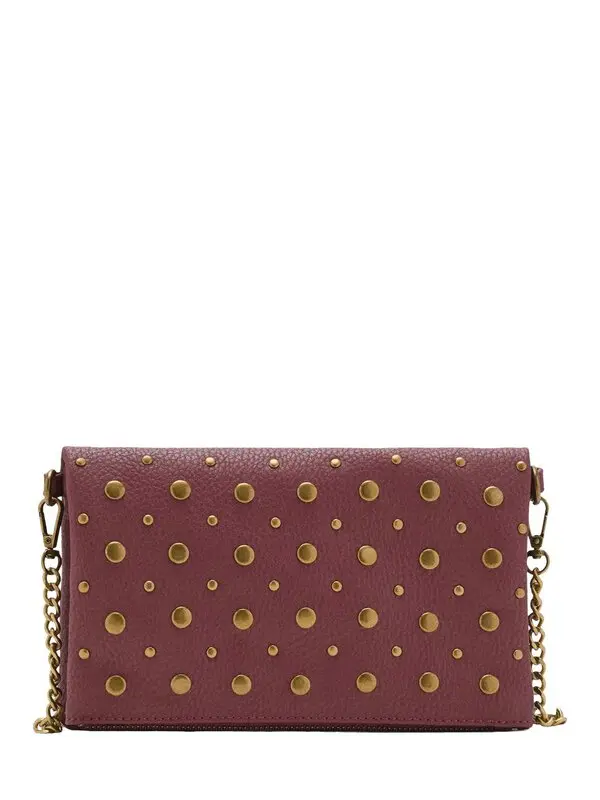 Mango Studded Fold-over Shoulder Bag - Burgundy