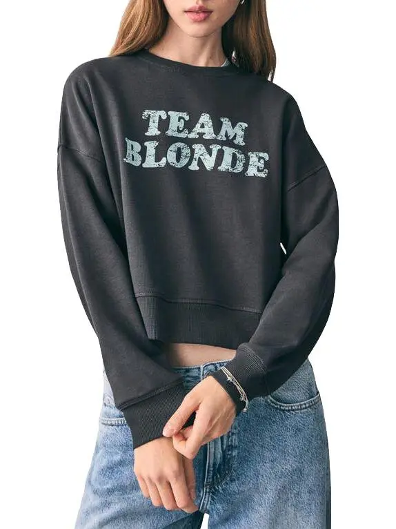 Mango Oversized Crop Graphic Sweatshirt - Charcoal