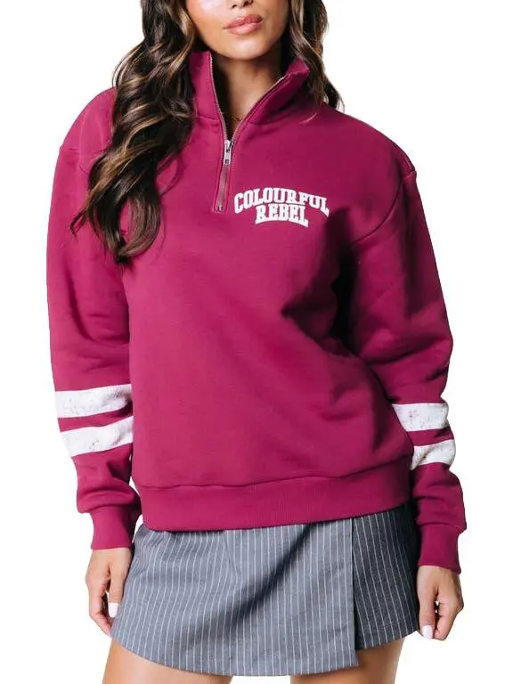 COLOURFUL REBEL Varsity Logo Relaxed Zip Sweat - Bordeaux