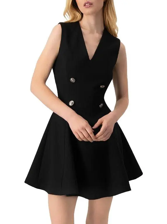 IVONNE Sleeveless Six-button Mini Dress - Black