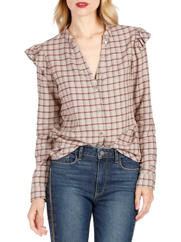 Paige Jenelle Ruffle Plaid Shirt - Champagne Multi