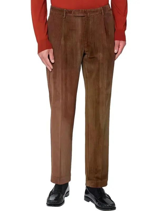 SANTANIELLO Corduroy Pleated Trousers - Brown