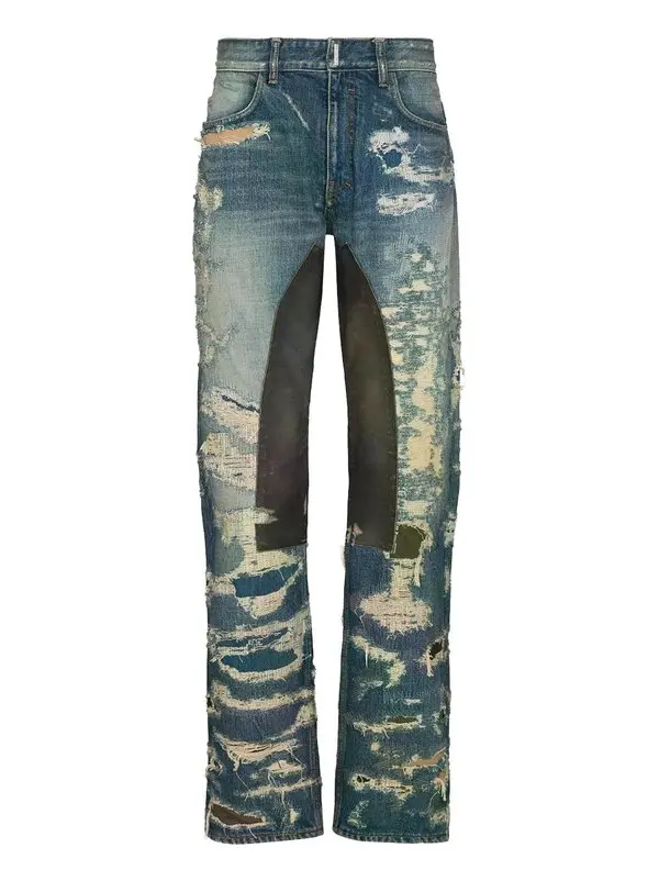 Givenchy Distressed Straight-leg Moleskin Jeans - Blue