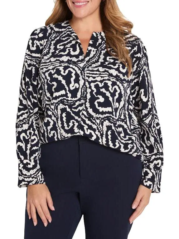 NIC+ZOE Leaf Print Crepe Top - Indigo Multi
