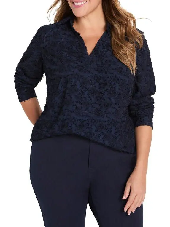 NIC+ZOE Clipped Jacquard Top - Dark Indigo